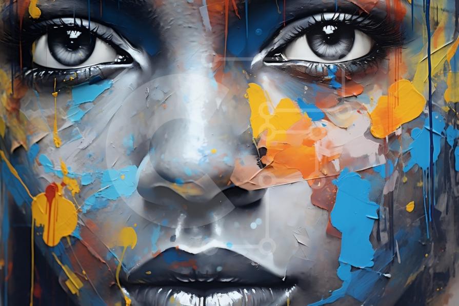 Vibrant Image of Woman with Paint Splatters on Her Cheeks stock photo ...