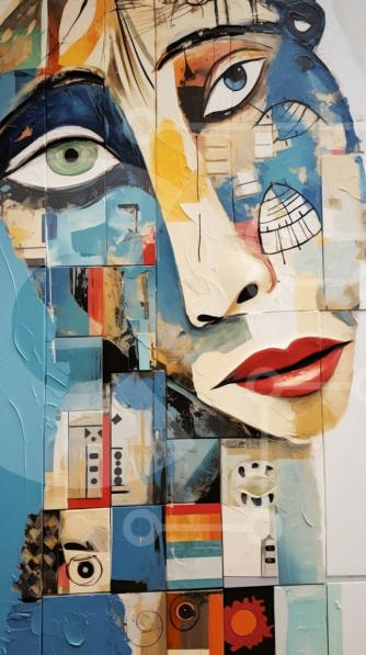 Arte de Collage Abstracto Vibrante con Rostro de Mujer fotos de archivo ...