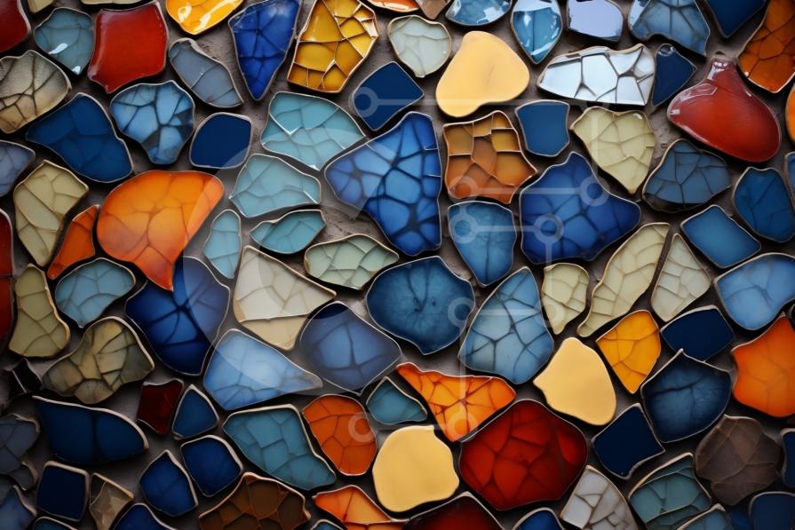 Vibrant Mosaic Artwork with Shades of Blue, Orange, and Yellow stock ...