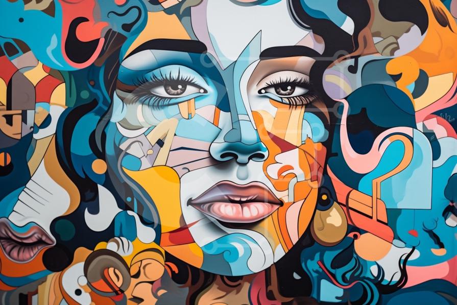 Vibrant and Playful Image of a Woman with a Colorful Abstract Face ...