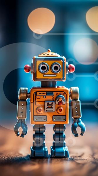 Cute Image of a Smiling Toy Robot on a Wooden Surface stock photo ...