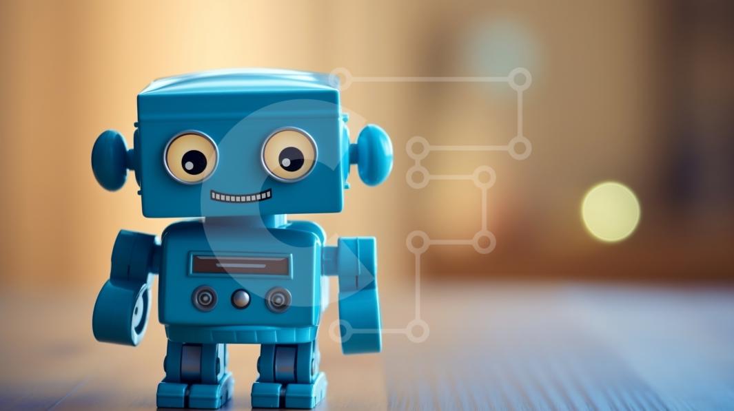 Adorable Picture of a Happy Blue Robot stock photo | Creative Fabrica