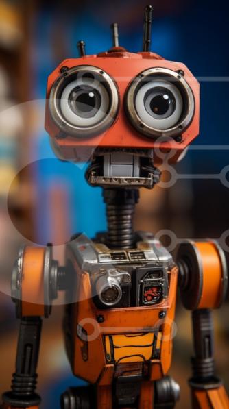 Adorable Picture of a Small Orange Robot Standing on a Wooden Surface ...