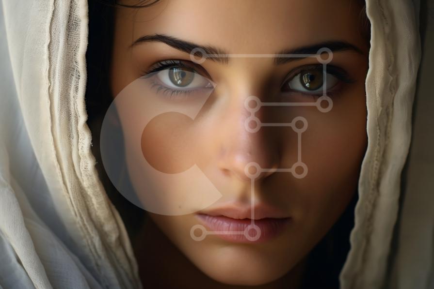 Stunning Portrait of a Woman with White Veil and Serious Expression ...