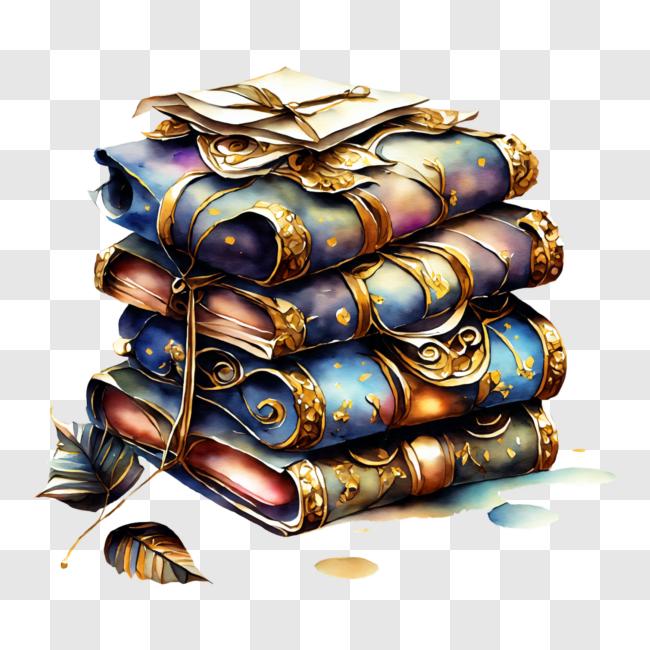 Download Stack of Books with Intricate Designs on Cover and Spine PNGs ...