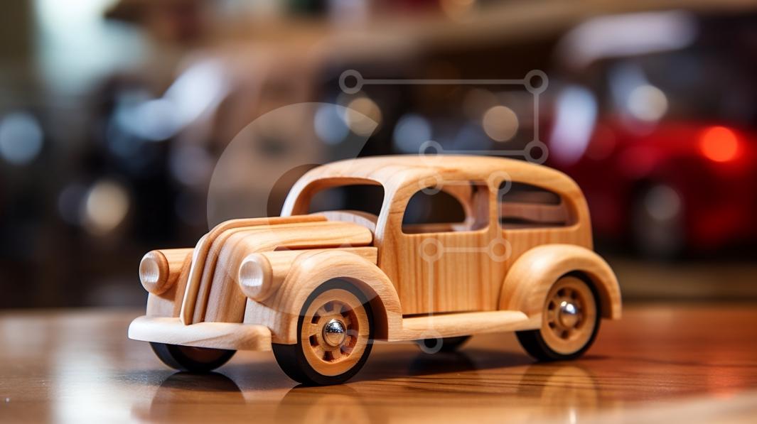 Charming Image of a Vintage Wooden Toy Car on a Classic Wooden Table ...