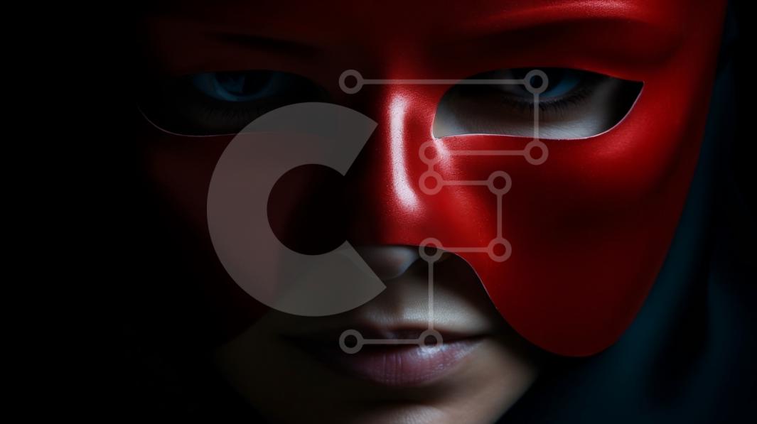 Stylish Woman with a Red Mask stock photo | Creative Fabrica