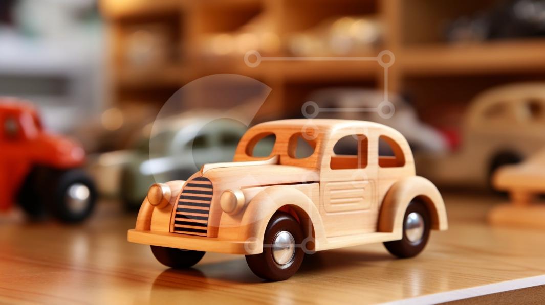 Wooden Toy Car on Table stock photo | Creative Fabrica