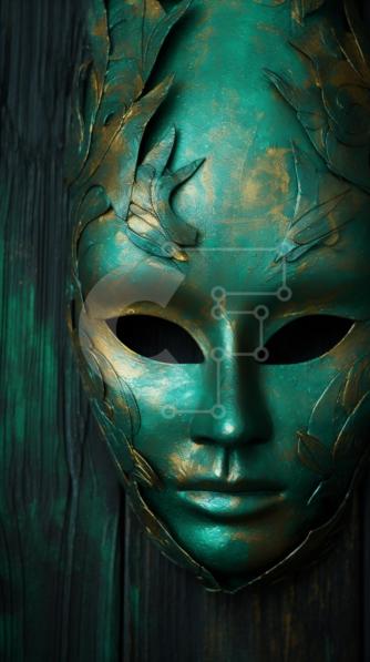 Beautiful Green Mask with Intricate Gold Detailing stock photo ...