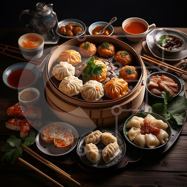 Delicious Chinese Dumplings and Traditional Cuisine stock photo ...
