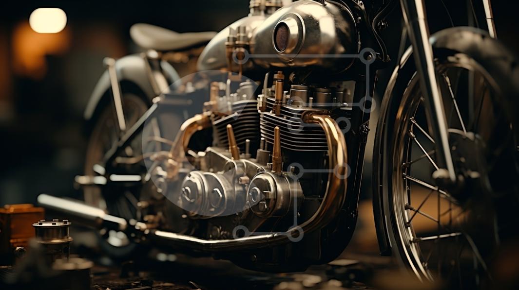 Stunning Picture of a Shiny Metal Motorcycle in a Workshop stock photo ...