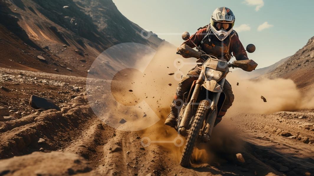 Thrilling Dirt Bike Ride in a Scenic Mountain Landscape stock photo ...