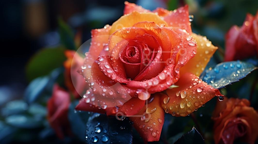 Gorgeous Close-Up of Orange Rose with Water Droplets stock photo ...