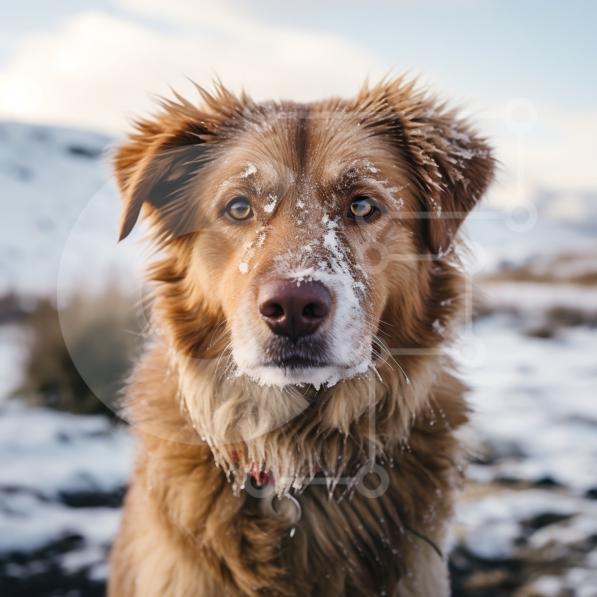 Beautiful Picture of a Brown Dog in a Snowy Landscape stock photo ...