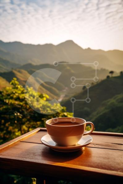 Stunning Picture of a Cup of Coffee with a View of Mountains stock ...