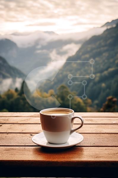Stunning Picture of a Cup of Coffee with a View of Mountains stock ...