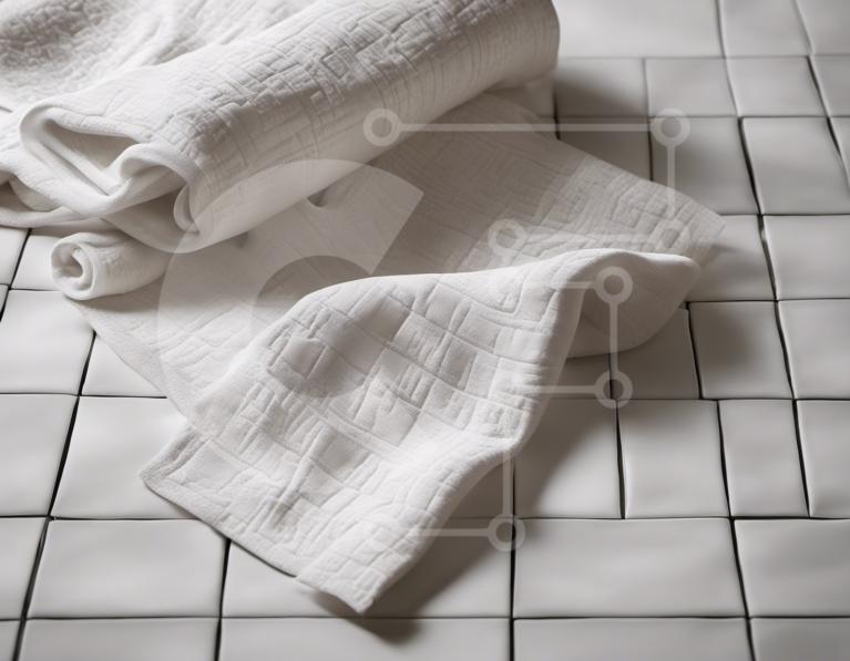 Clean and Crisp: White Towels on White Tile Floor stock photo ...