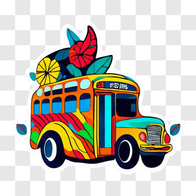 Download Colorful School Bus with Psychedelic Design PNGs Online ...