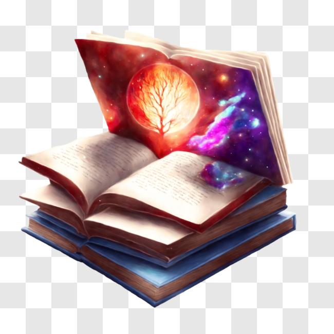 Download Colorful Book Cover with Tree Illustration and Space Theme ...