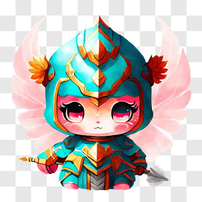 Download Cute Chibi Female Warrior or Angel in Blue and Gold Armor with ...