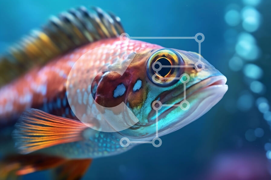Download Colorful Fish with Large Eye in Blue Liquid Stockphotos Online ...