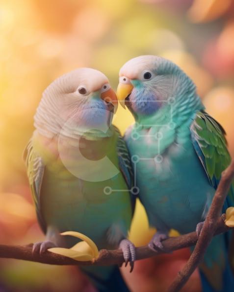 Vibrant Picture of Two Parrots on a Branch stock photo | Creative Fabrica