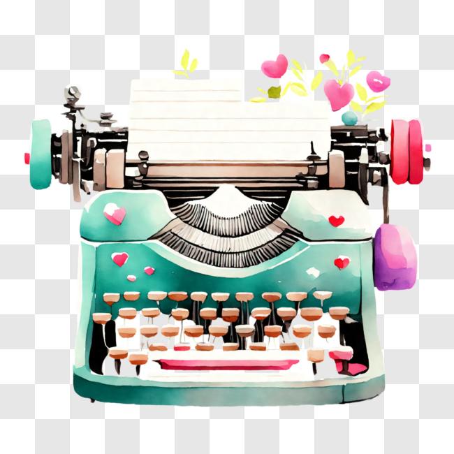 Download Colorful Vintage Typewriter with Hearts Design PNGs Online ...