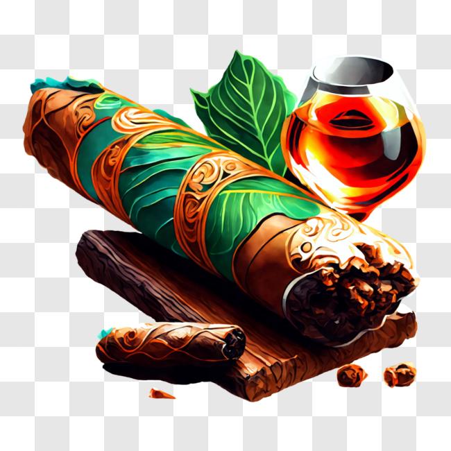 Download Rolled Cigar with Leafy Design on Wrapper PNGs Online ...
