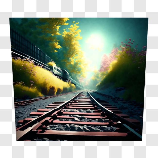 Download Train Track in a Green Forest PNGs Online - Creative Fabrica