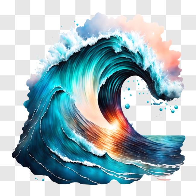 Download Large Wave Crashing onto Shore with Sunset Reflection PNGs ...