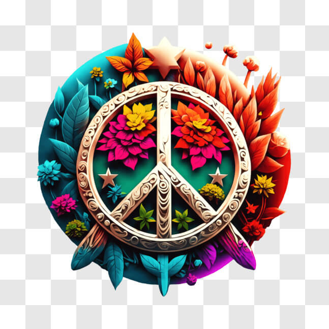 Download Colorful Flower and Leaf Peace Sign PNGs Online - Creative Fabrica