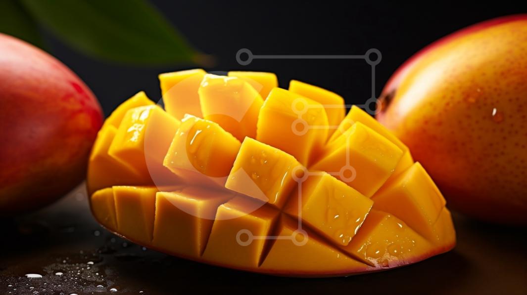 Juicy and Delicious Ripe Mango Sliced in Half stock photo | Creative ...
