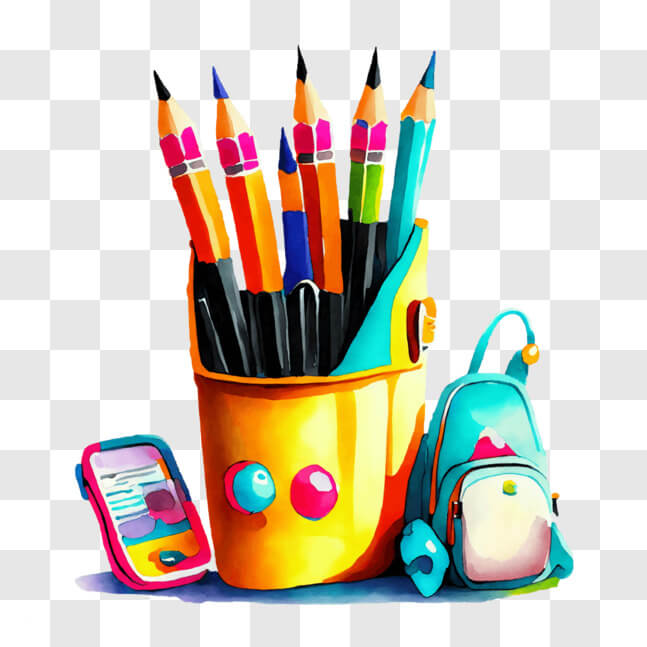 Gruppe von Schulmaterialien - Bleistifte, Radiergummis, Lineale und ...