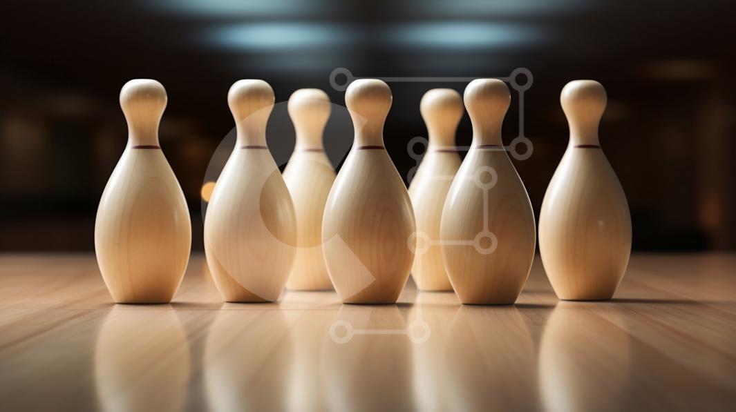 Bowling Pins on Wood with Dim Lighting stock photo | Creative Fabrica