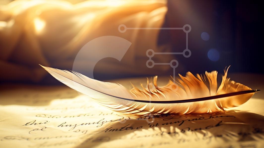 Feather on Aged Paper with Writing stock photo | Creative Fabrica