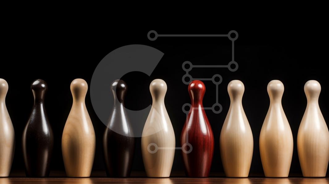 Group of Bowling Pins on Wooden Surface stock photo | Creative Fabrica