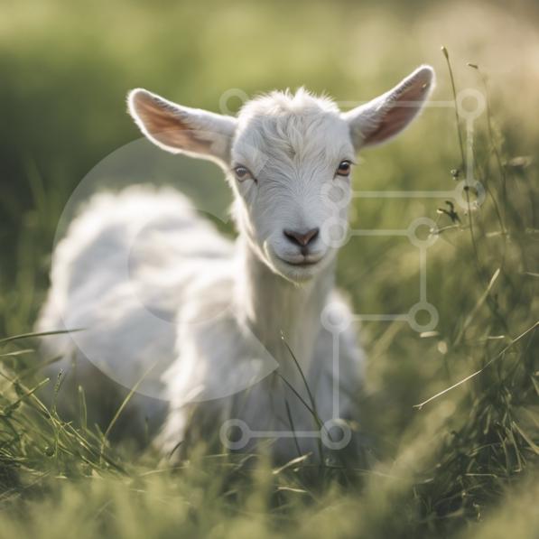 Chèvre paisible dans un champ ensoleillé photo stock | Creative Fabrica