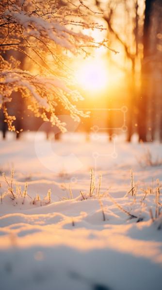 Snowy Landscape at Sunset stock photo | Creative Fabrica