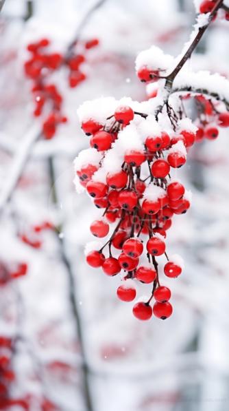 Snowy Branch with Red Berries - Winter Nature Photography stock photo ...