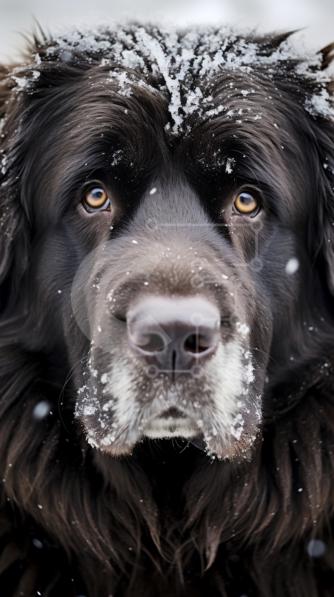 Adorable Black Dog Covered in Snow stock photo | Creative Fabrica