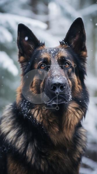 Beautiful German Shepherd in the Snow stock photo | Creative Fabrica