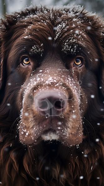 Adorable Brown Dog with Fluffy Snowy Fur stock photo | Creative Fabrica
