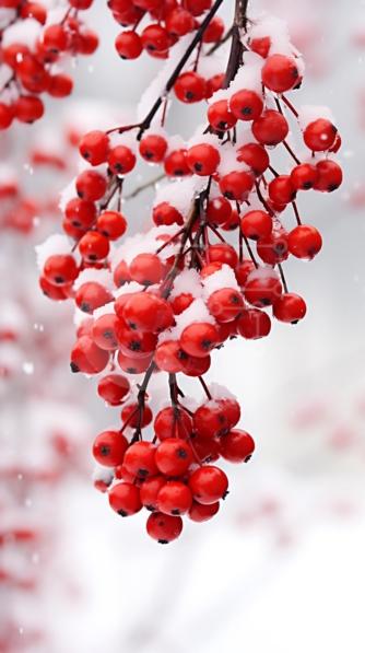Winter Scene: Branch with Red Berries Covered in Snow stock photo ...