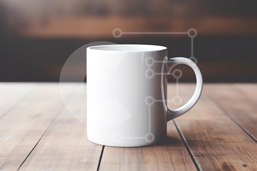 White Coffee Mug on Wooden Table stock photo | Creative Fabrica