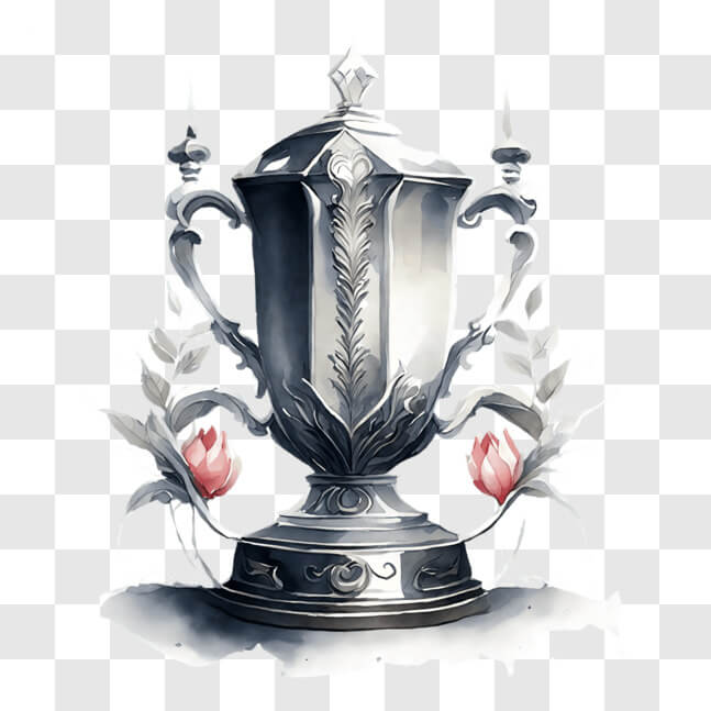 Download Zilveren Trofee met Bloemendesign PNGs online op Creative Fabrica