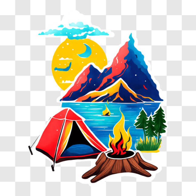 Download Campsite with tent, campfire, and mountainous landscape PNGs ...