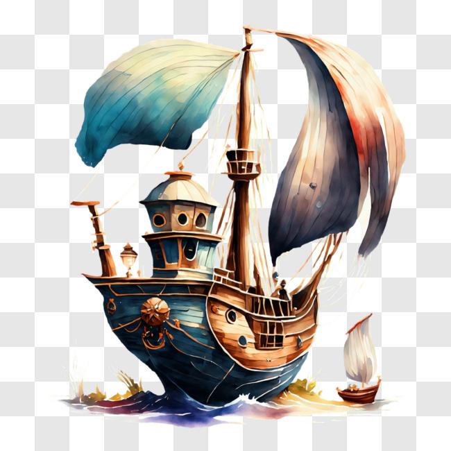 Segelboot auf ruhigem Wasser mit wehenden Segeln PNG online ...