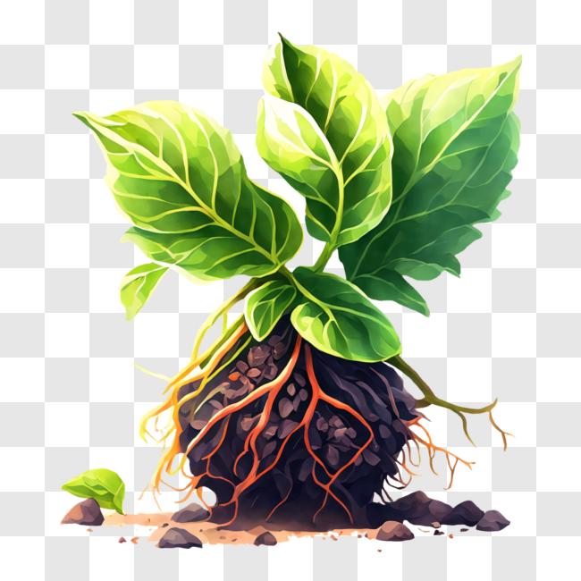 Download Plant with large root system growing out of the ground PNG ...