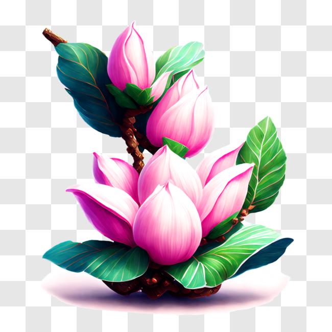 Télécharger Belle fleur rose avec des feuilles vertes PNG En Ligne ...