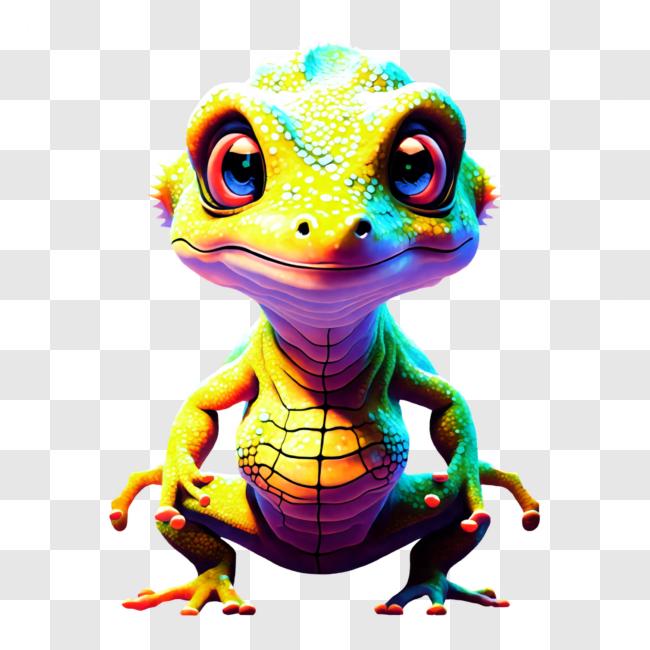 Download Colorful Lizard with Large Eyes and Smiling Expression PNG ...